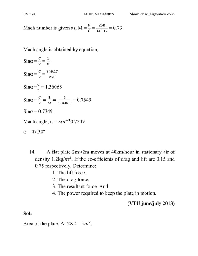 Vtu fluid mechanics unit-8 flow past immersed bodies problems | PDF