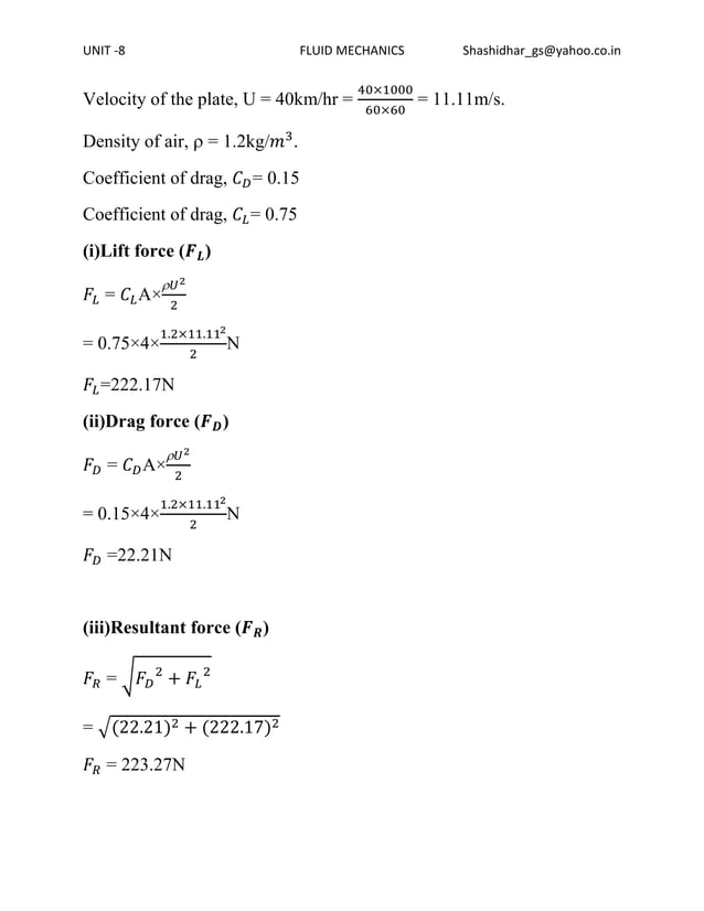 Vtu fluid mechanics unit-8 flow past immersed bodies problems | PDF