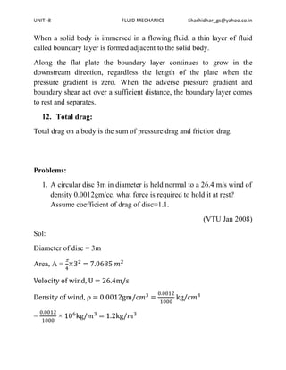 Vtu fluid mechanics unit-8 flow past immersed bodies problems | PDF
