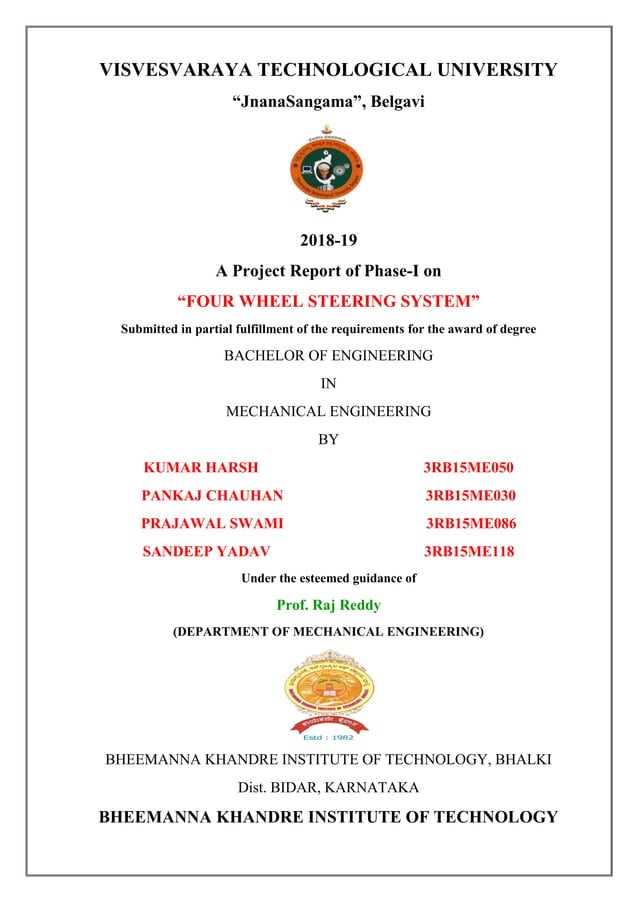Vtu phase 1 report on four wheel steerinfg system2 | PDF | Performance ...