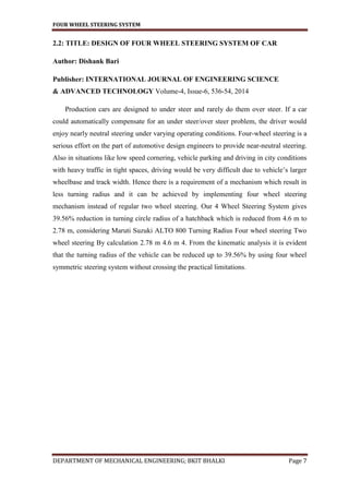 Vtu phase 1 report on four wheel steerinfg system2 | PDF