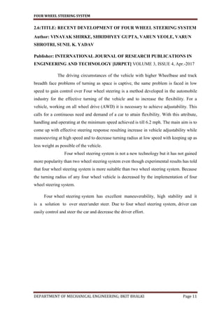 Vtu phase 1 report on four wheel steerinfg system2 | PDF