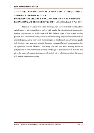 Vtu phase 1 report on four wheel steerinfg system2 | PDF