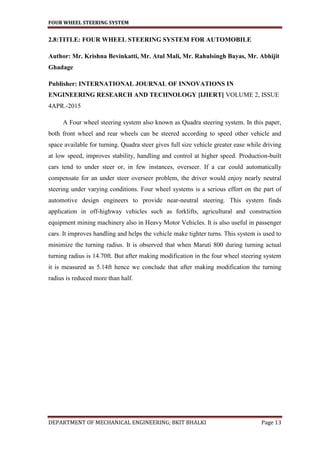 Vtu phase 1 report on four wheel steerinfg system2 | PDF