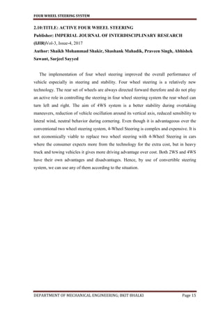 Vtu phase 1 report on four wheel steerinfg system2 | PDF