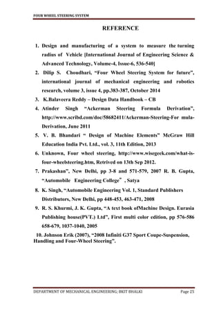 Vtu phase 1 report on four wheel steerinfg system2 | PDF