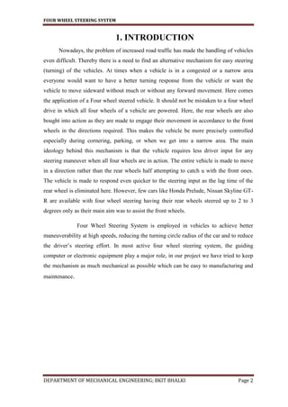 Vtu phase 1 report on four wheel steerinfg system2 | PDF