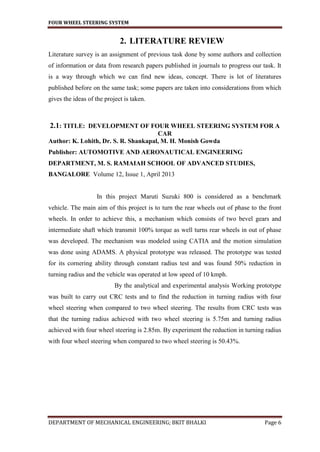 Vtu phase 1 report on four wheel steerinfg system | PDF