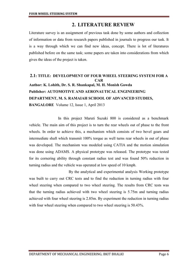 Vtu phase 1 report on four wheel steerinfg system | PDF