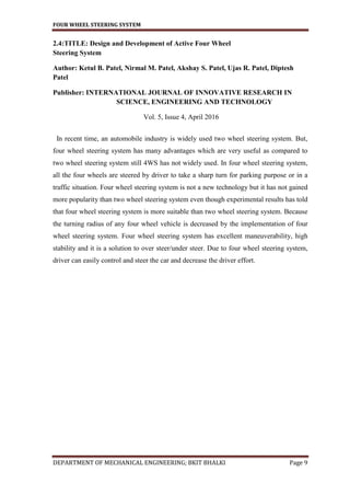 Vtu phase 1 report on four wheel steerinfg system | PDF