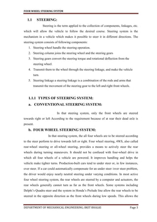 Vtu phase 1 report on four wheel steerinfg system | PDF