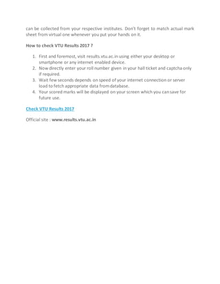 Vtu results 2017 is now available | PDF