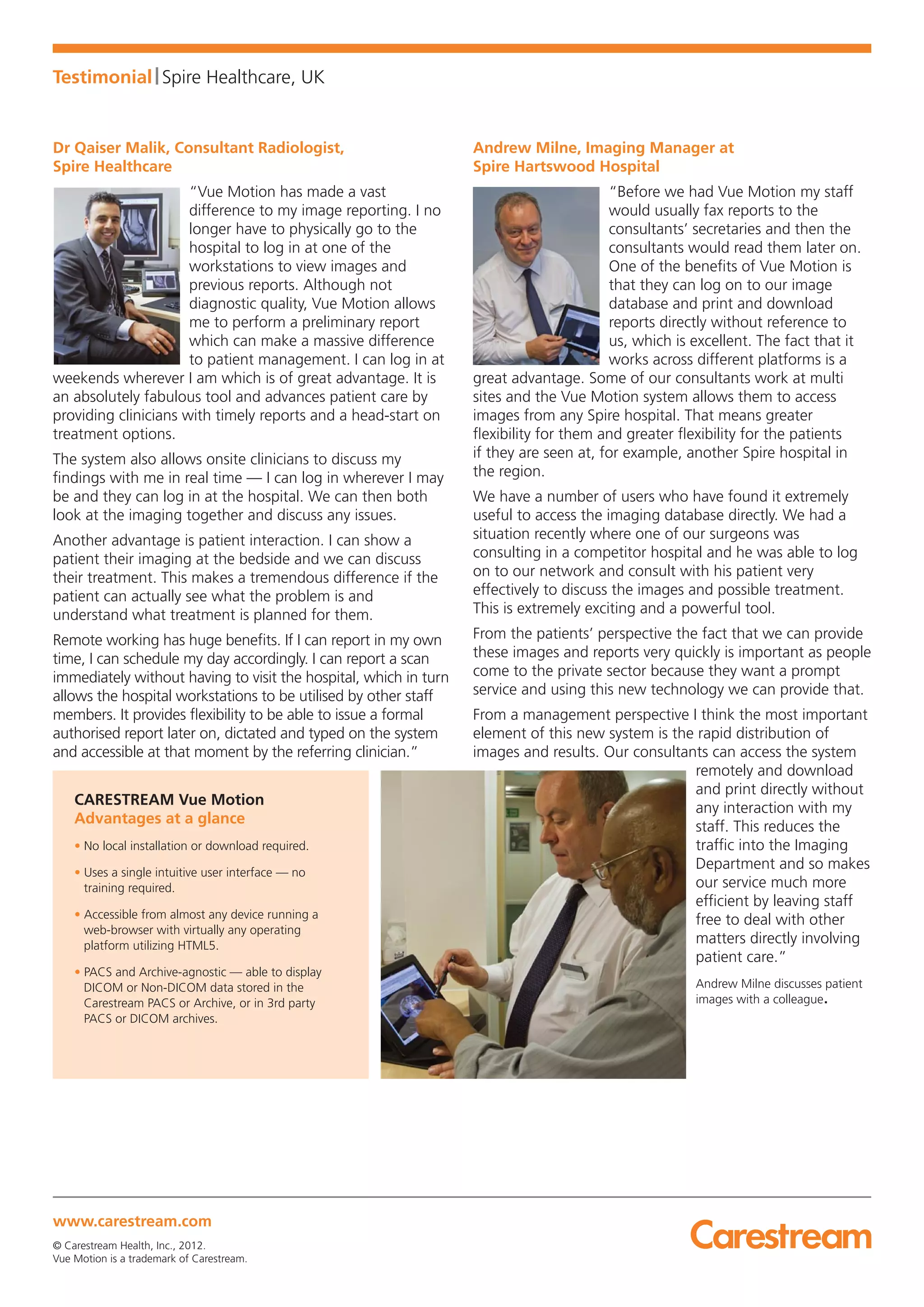 Spire Healthcare Testimonial on Vue Motion | PDF