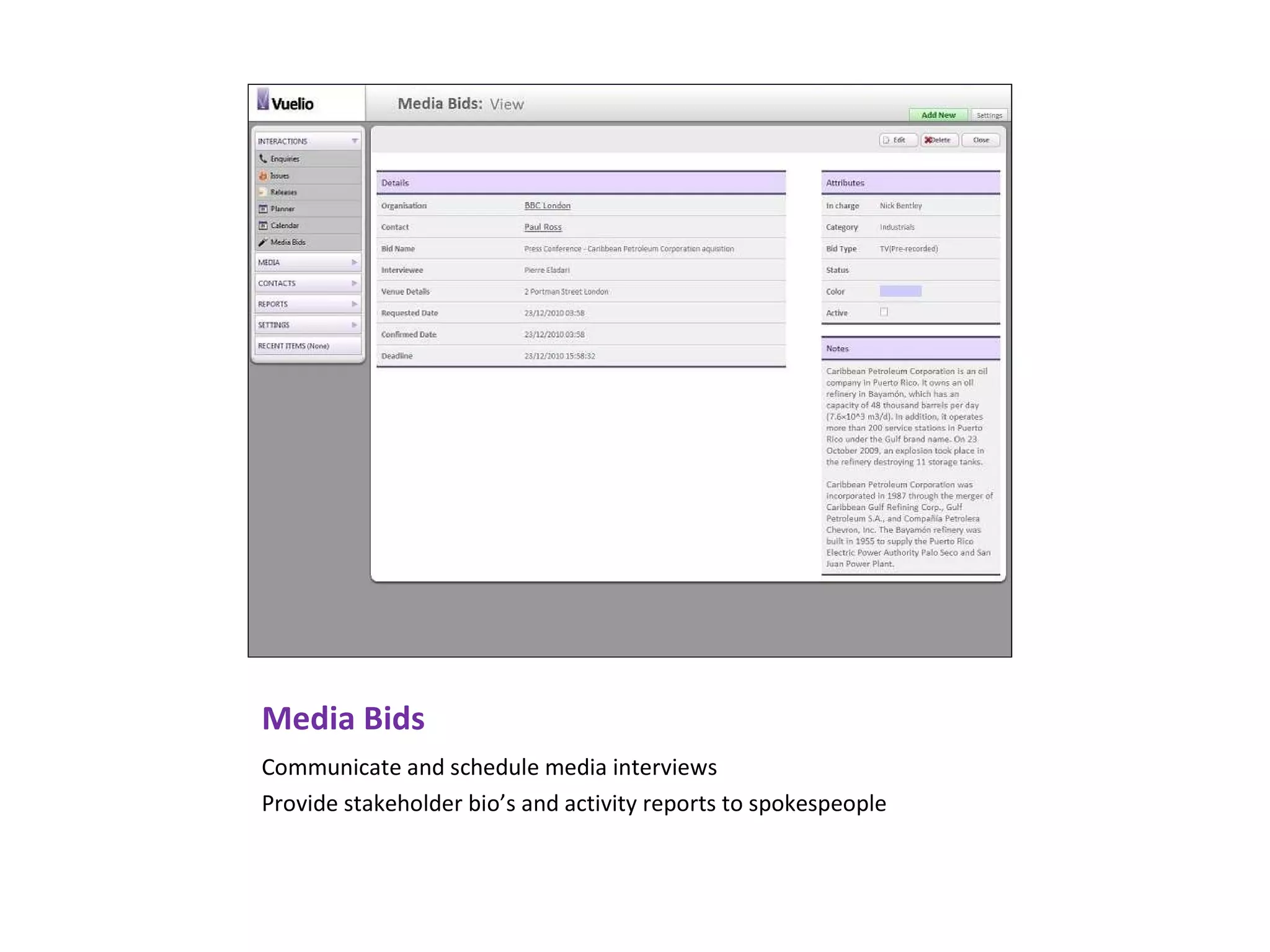 Vuelio Screen Shots | PPS | Technology & Computing