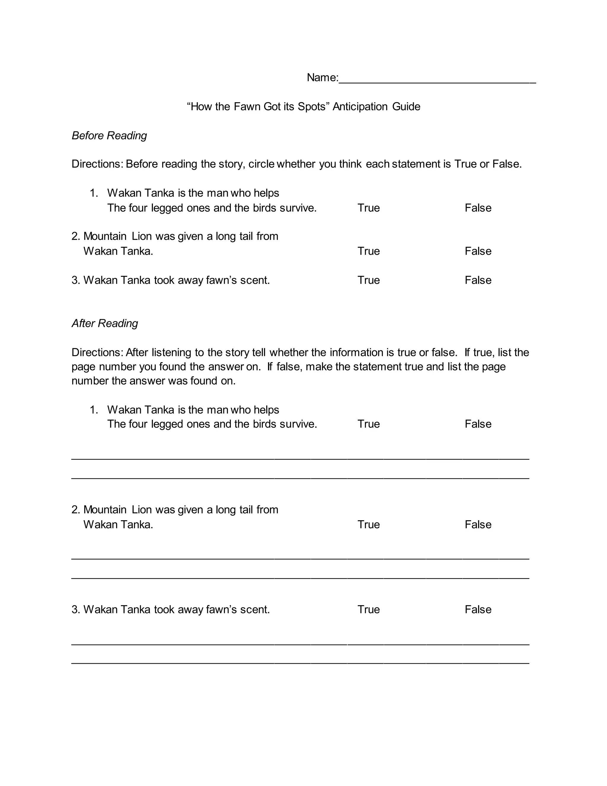 Fawn anticipation guide | DOCX