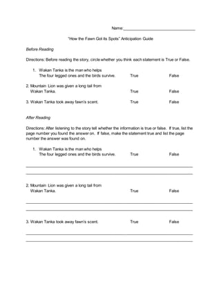 Fawn anticipation guide | DOCX