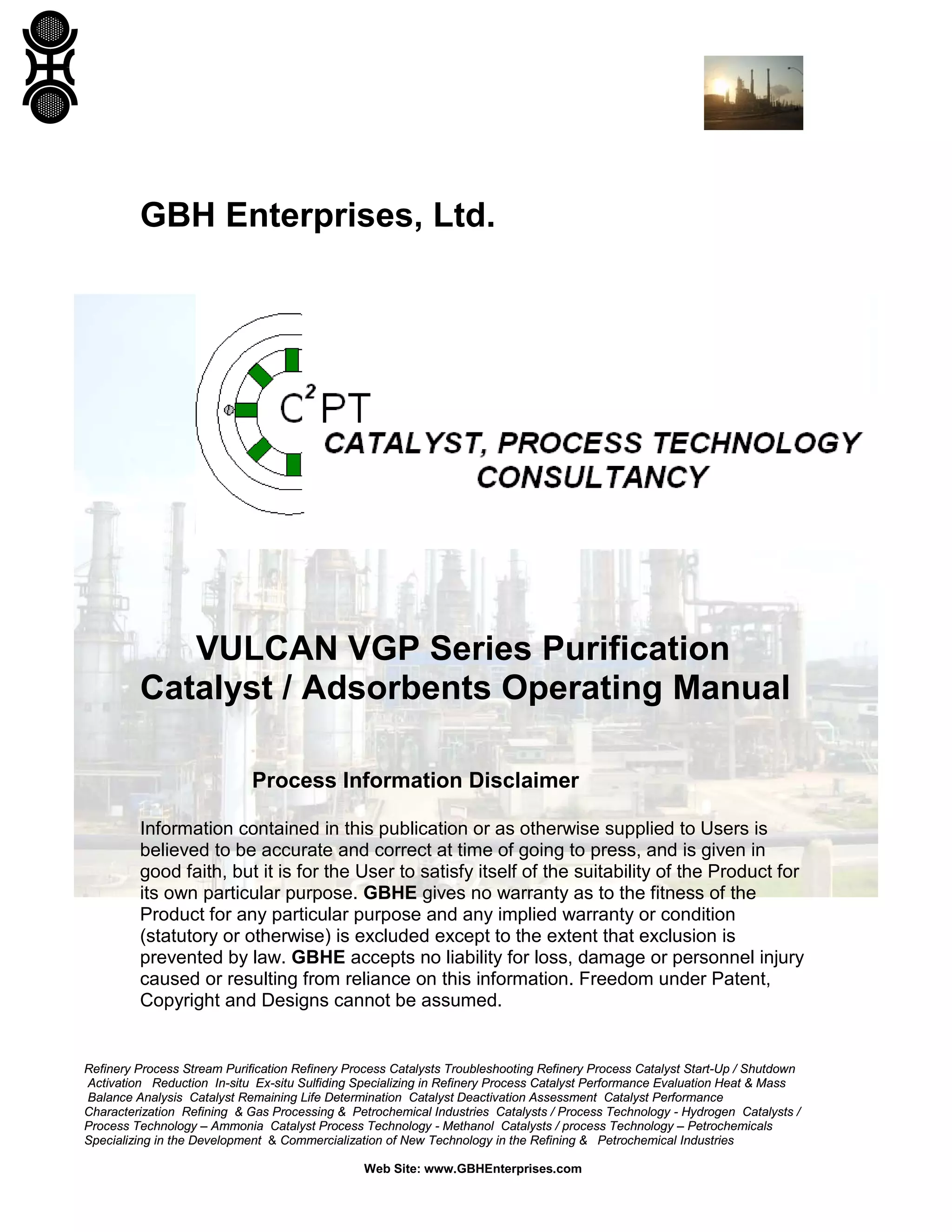 VULCAN VGP Series Purification Catalyst / Absorbents Operating Manual | PDF