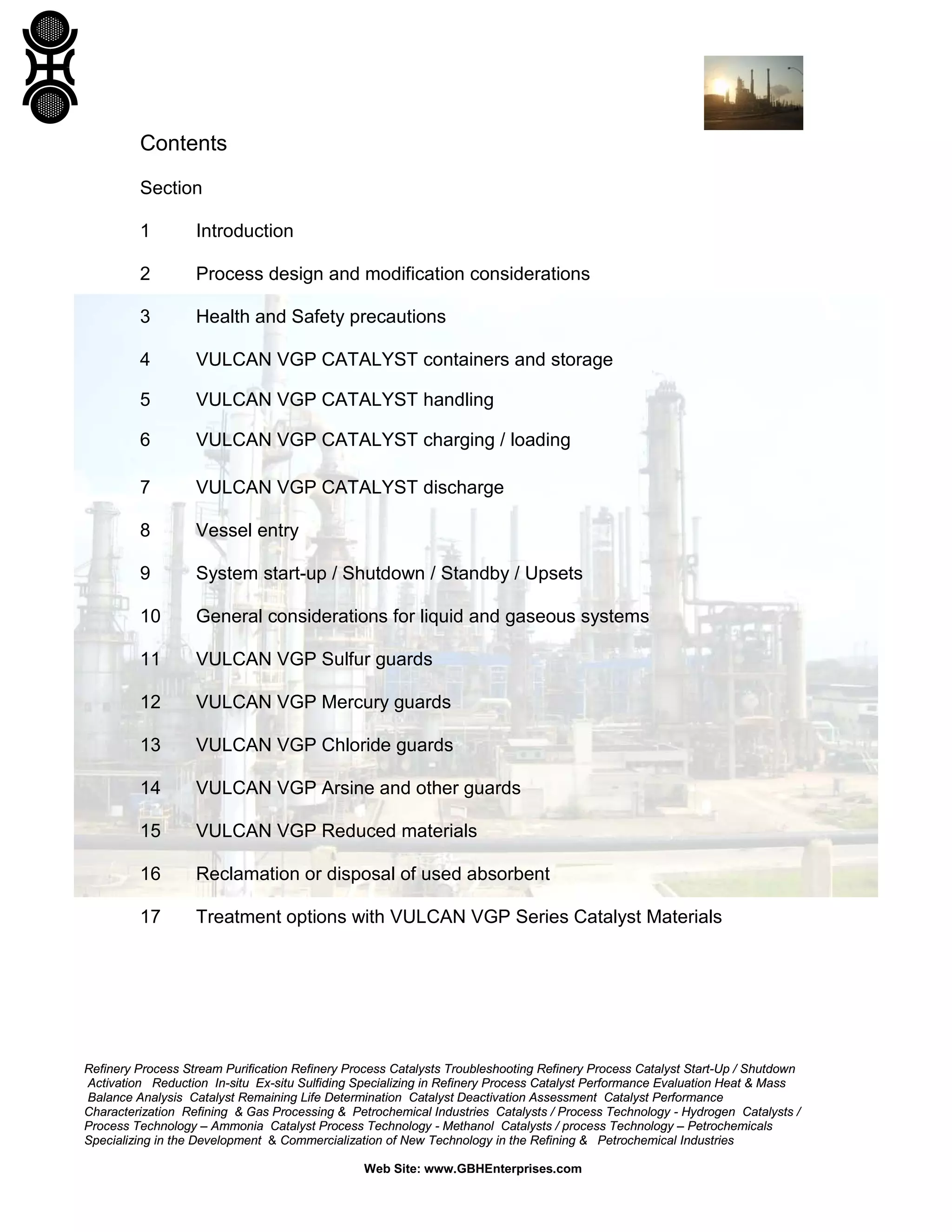 VULCAN VGP Series Purification Catalyst / Absorbents Operating Manual | PDF