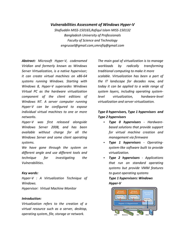 Vulnerabilities assessment of windows hyper | PDF