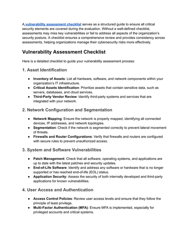 Vulnerability Assessment Checklist A Key Element in Cybersecurity | PDF