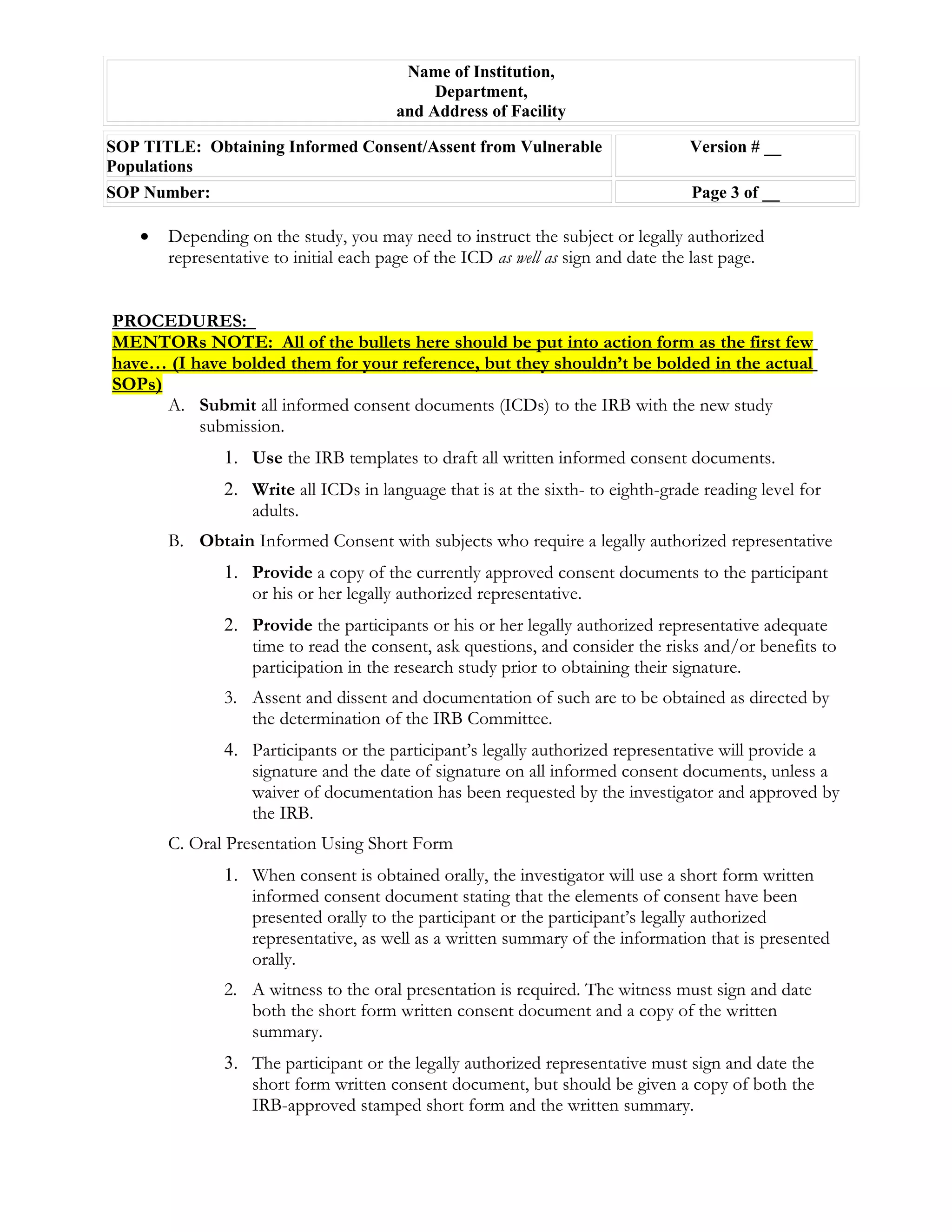 SOP - Vulnerable Populations Consent: Developing Effective Standard ...