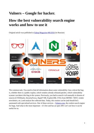 Vulners: Google for hackers | PDF | Databases | Computer Software and Applications