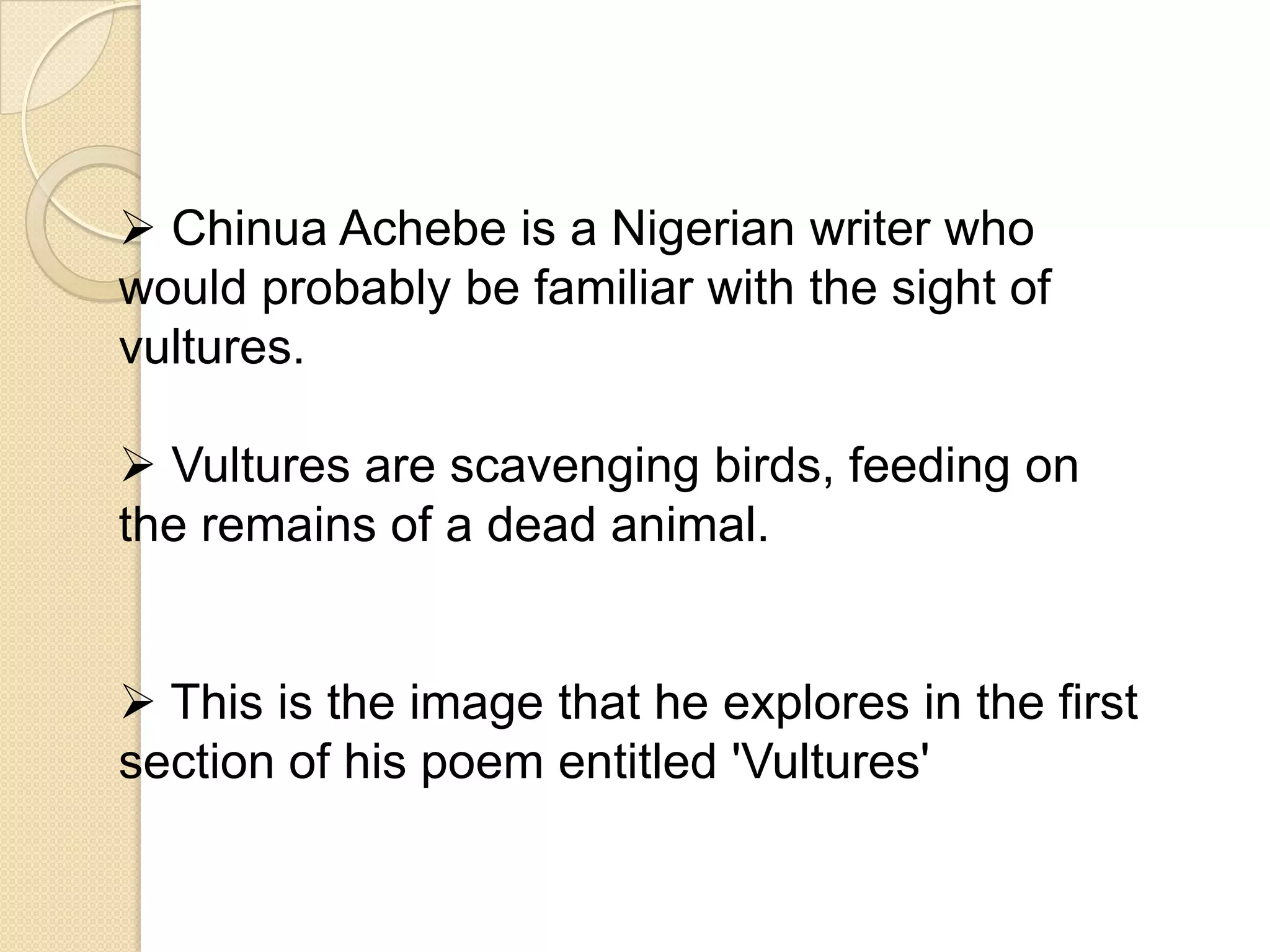 Poem "Vulture" by Chinua Achebe | PPTX