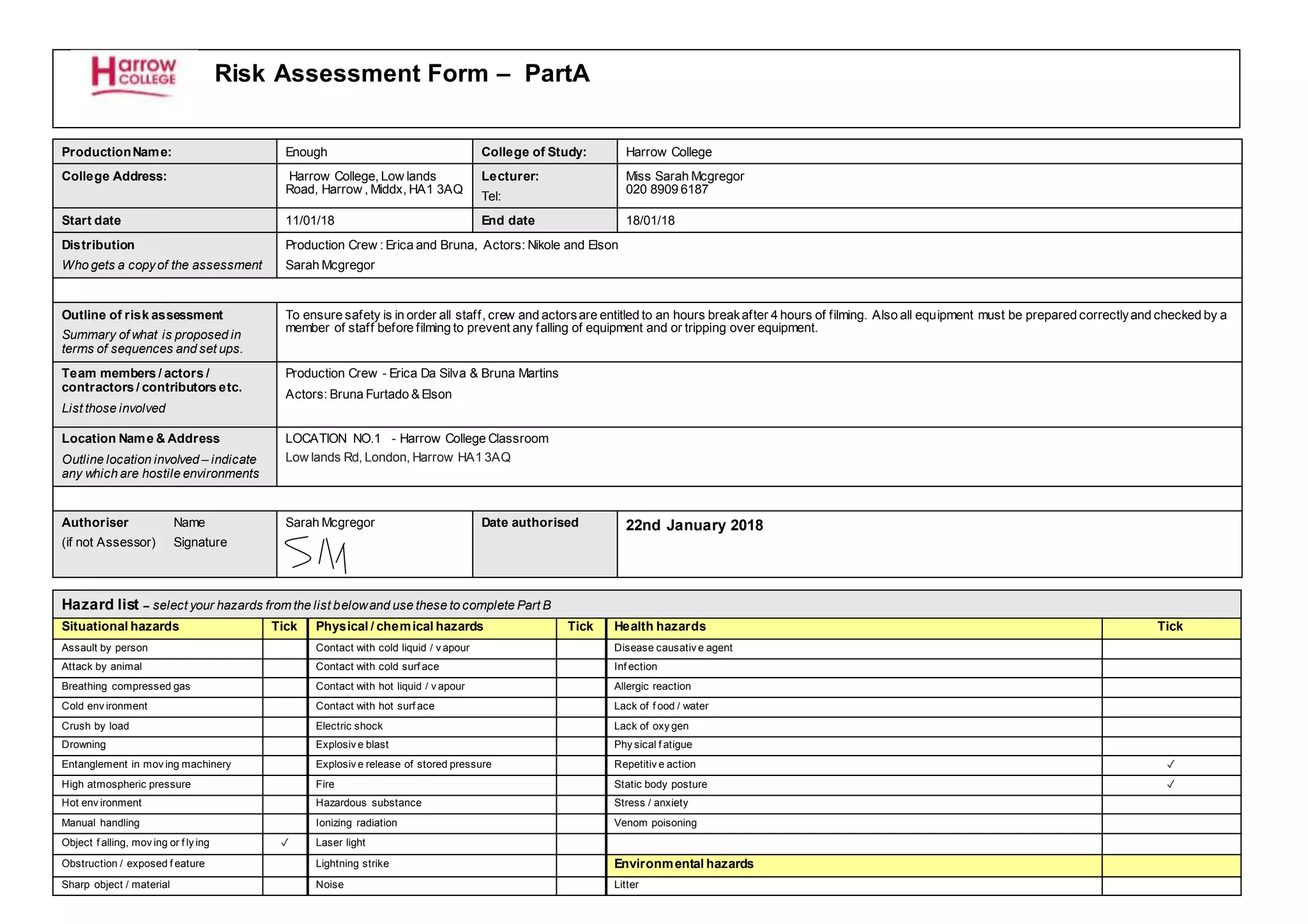 Cr copy of risk assessment | DOCX | First Aid | Injuries