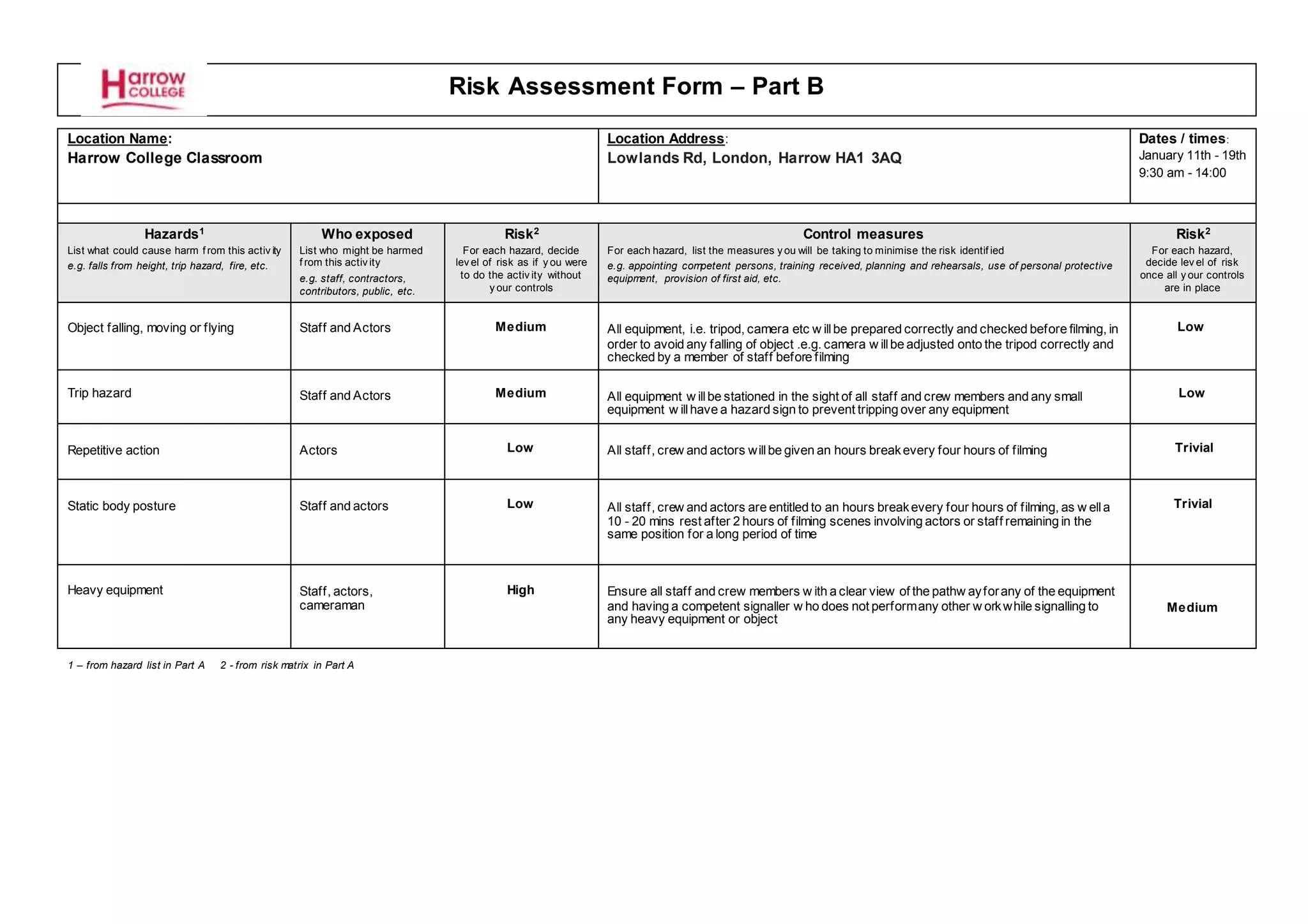 Cr copy of risk assessment | DOCX | First Aid | Injuries