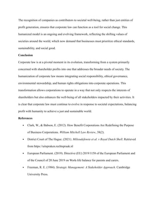 Corporate Law as a Humanized Framework: Balancing Profit and Social ...