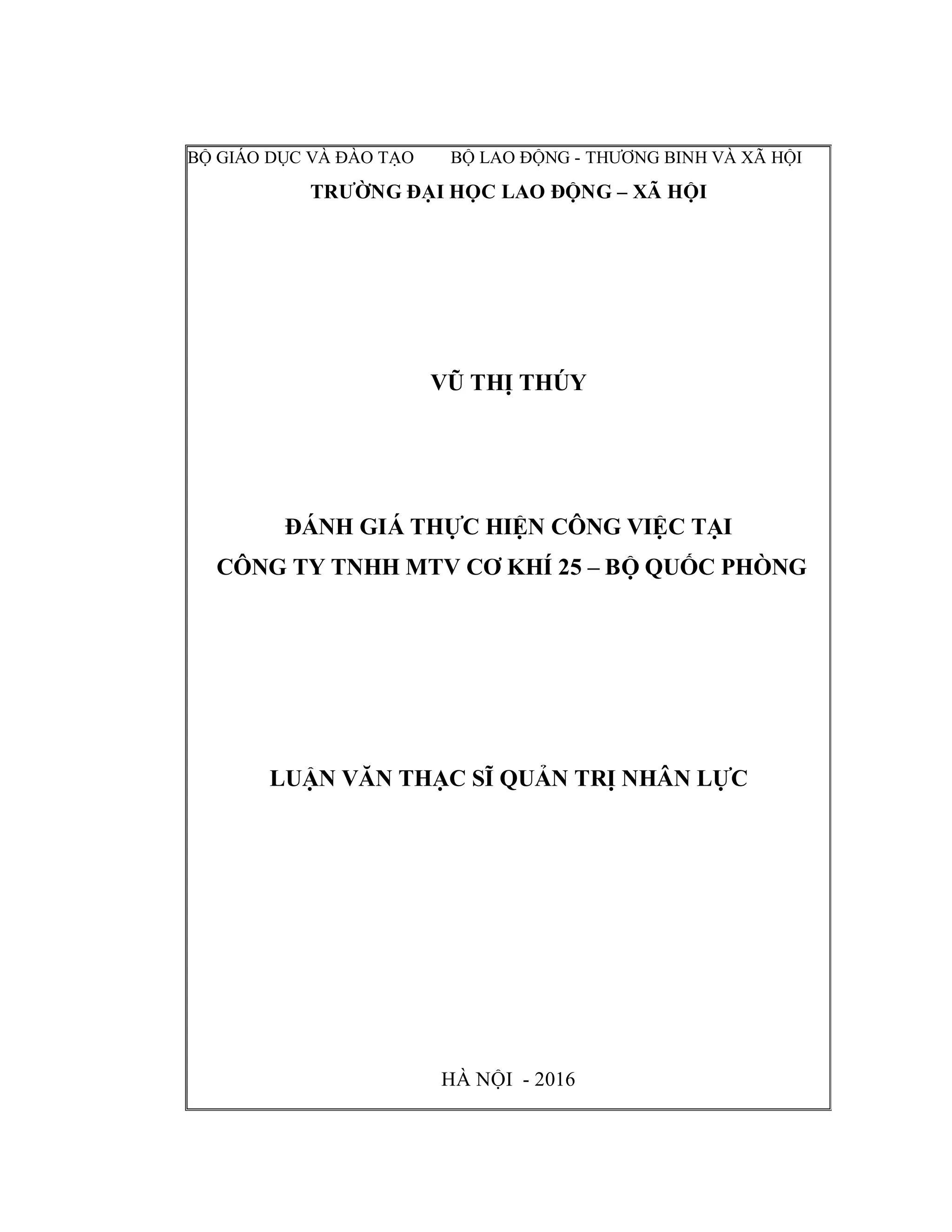 Luận văn: Đánh giá thực hiện công việc tại Công ty cơ khí 25, 9đ | PDF
