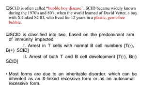 Combined T cells And Bcell Deficiency - SCID | PPTX