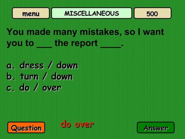 Phrasal verbs jeopardy | PPT