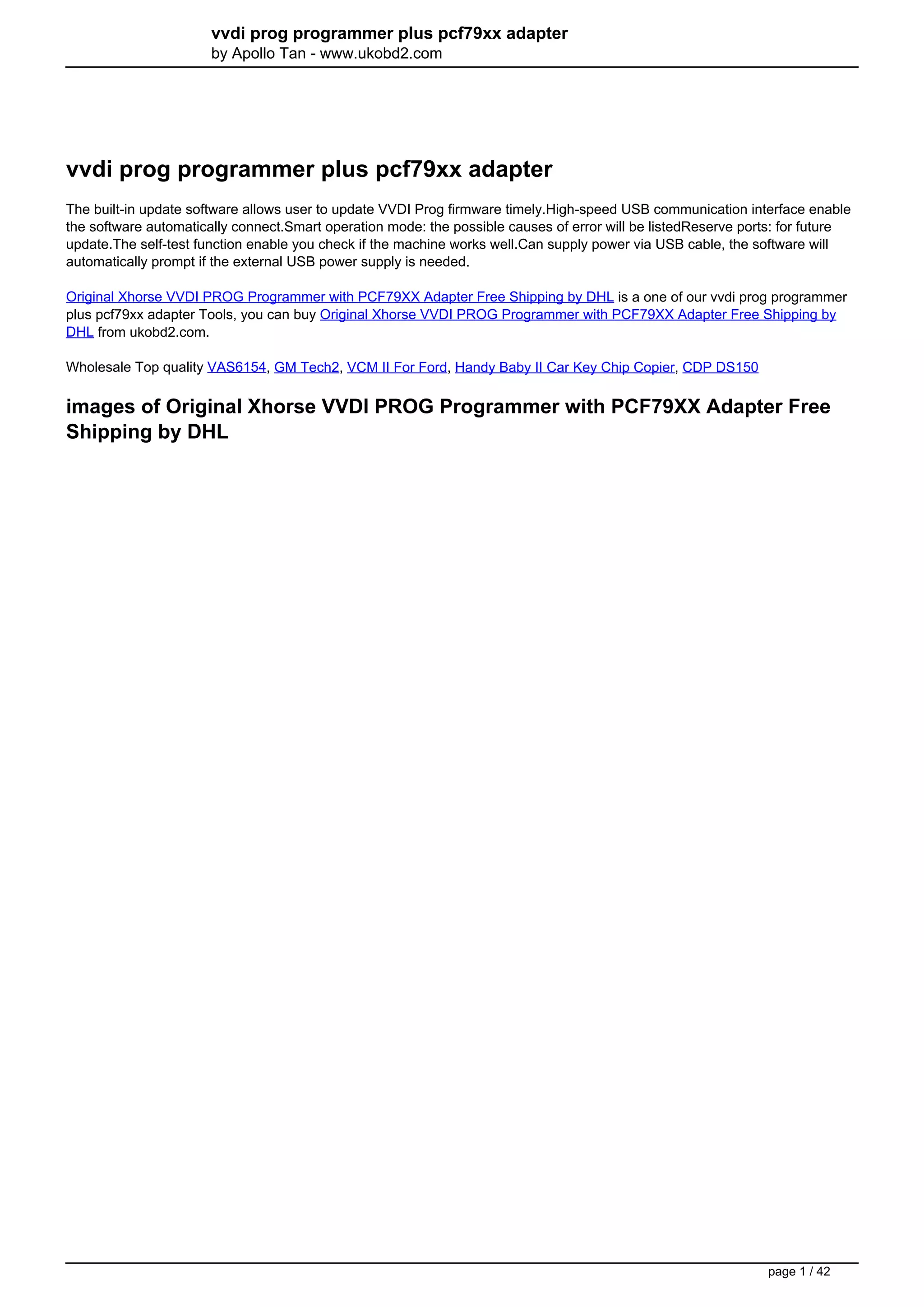 Original Xhorse VVDI PROG Programmer with PCF79XX Adapter Free Shipping by DHL | PDF