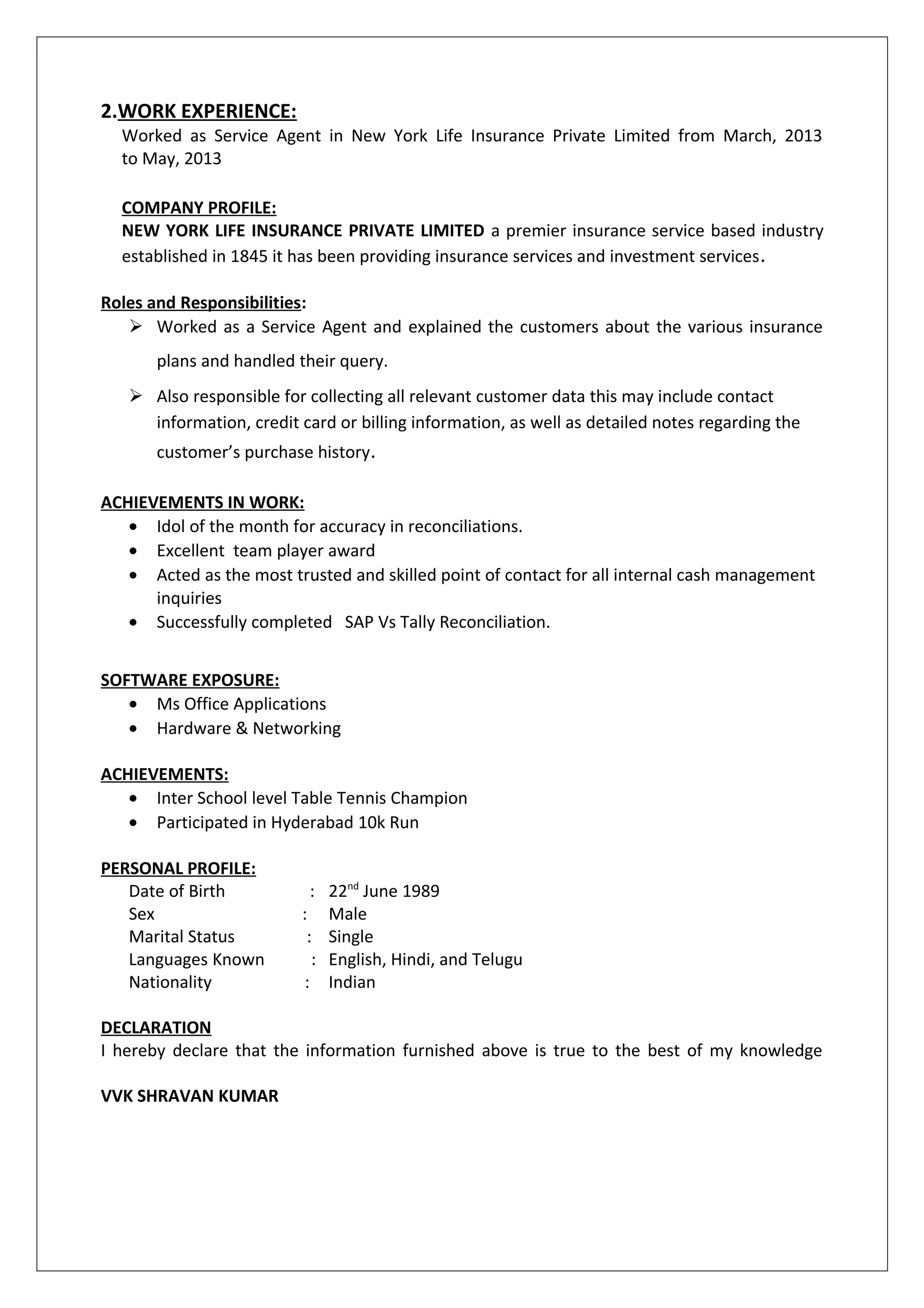 Vvk shravan kumar resume | DOC