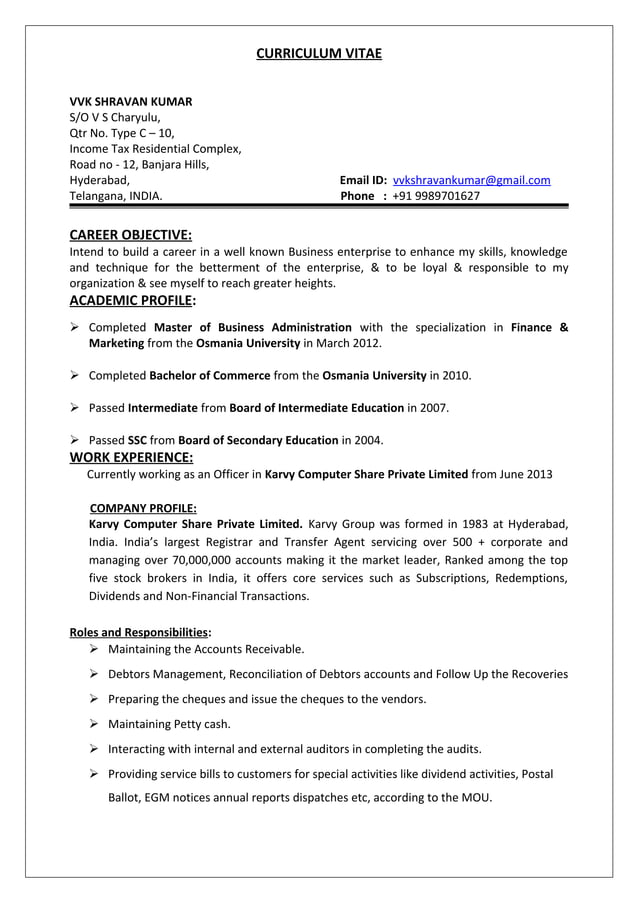 Vvk shravan kumar resume | DOC