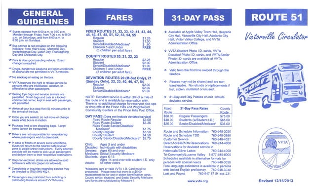 VVTA Bus Route 51 - Victorville Circulator Bus Schedule | PDF