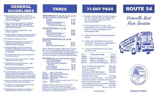 VVTA Bus Route 54 - Victorville West Bus Schedule | PDF