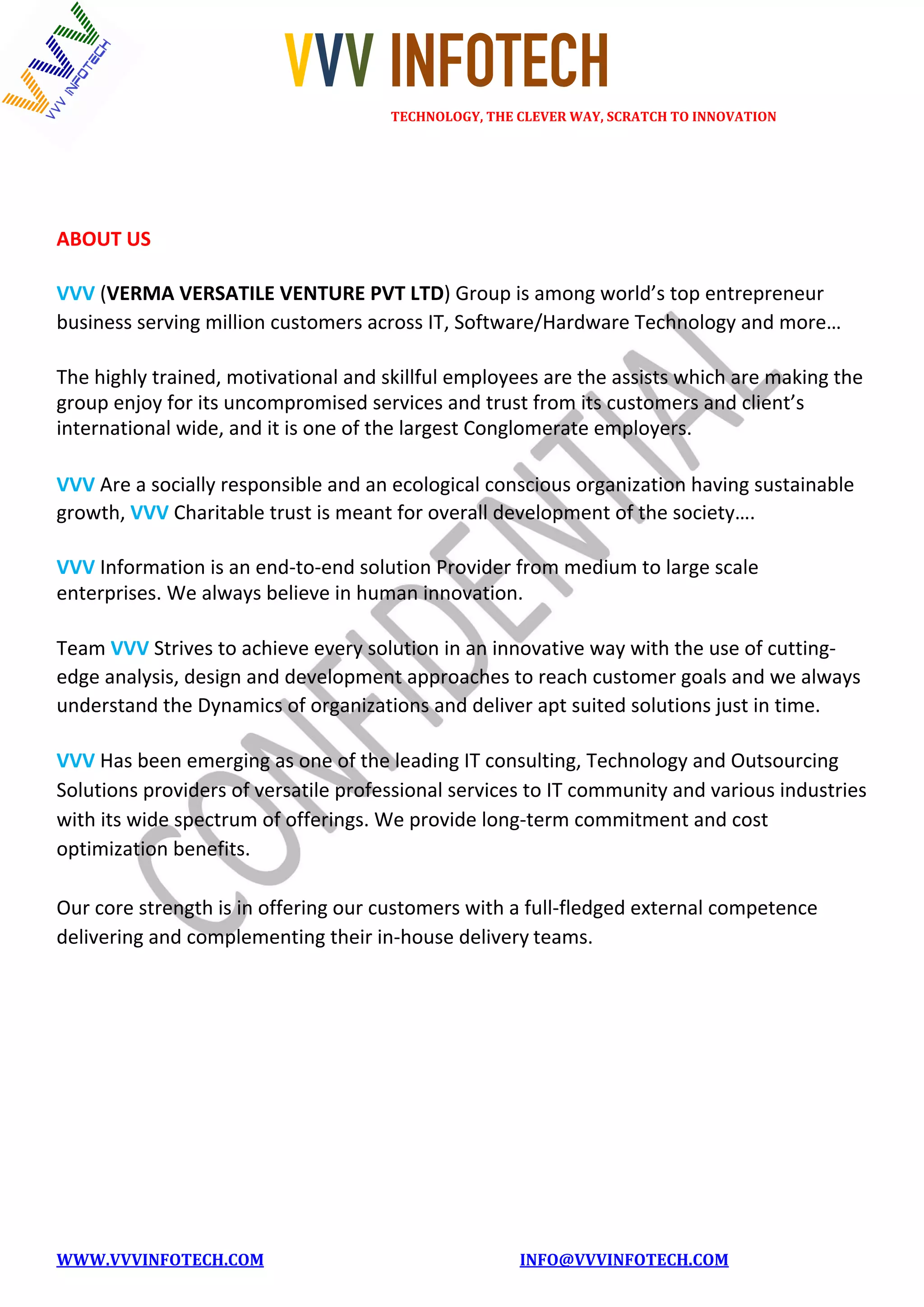 Vvv pvt ltd - company profile | PDF