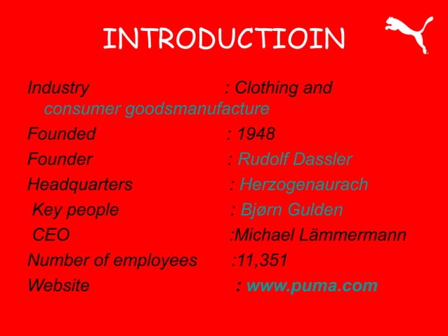 PUMA COMANY PRESENTATION | PPT | Business | Business and Finance