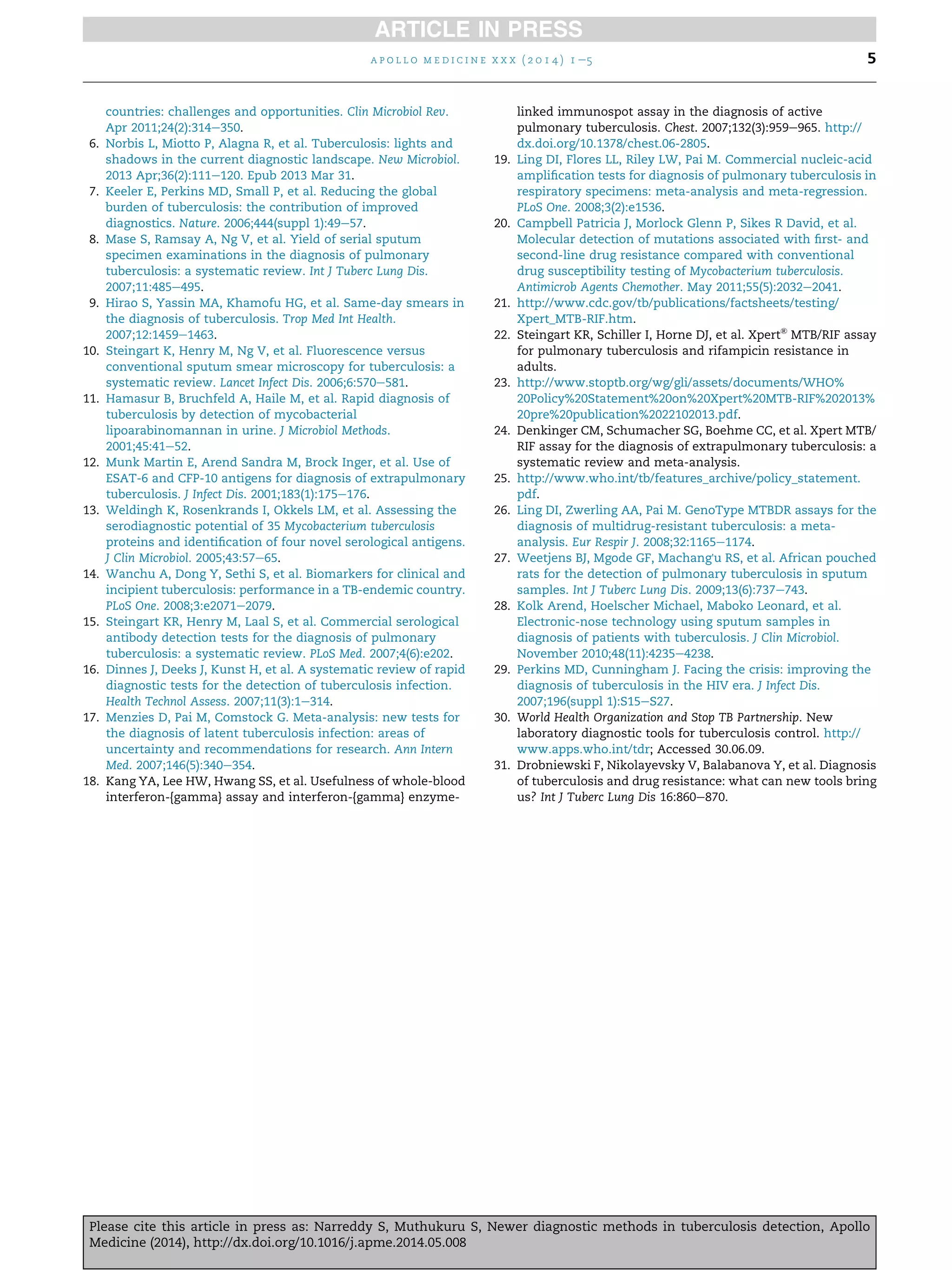 Newer diagnostic methods in tuberculosis detection | PDF
