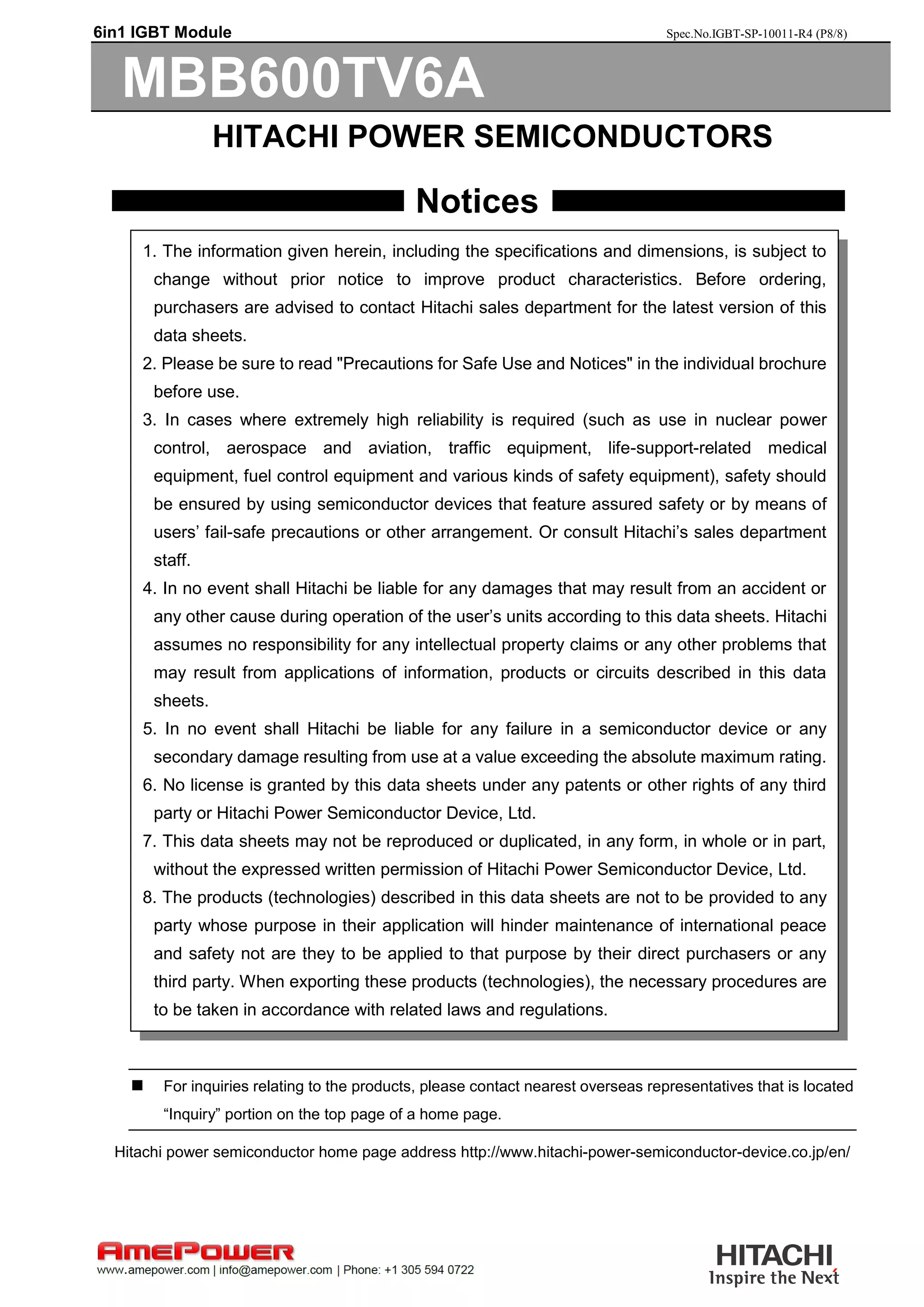 Hitachi's Service Proven Automotive IGBT MBB600TV6A at 600A / 650V with ...