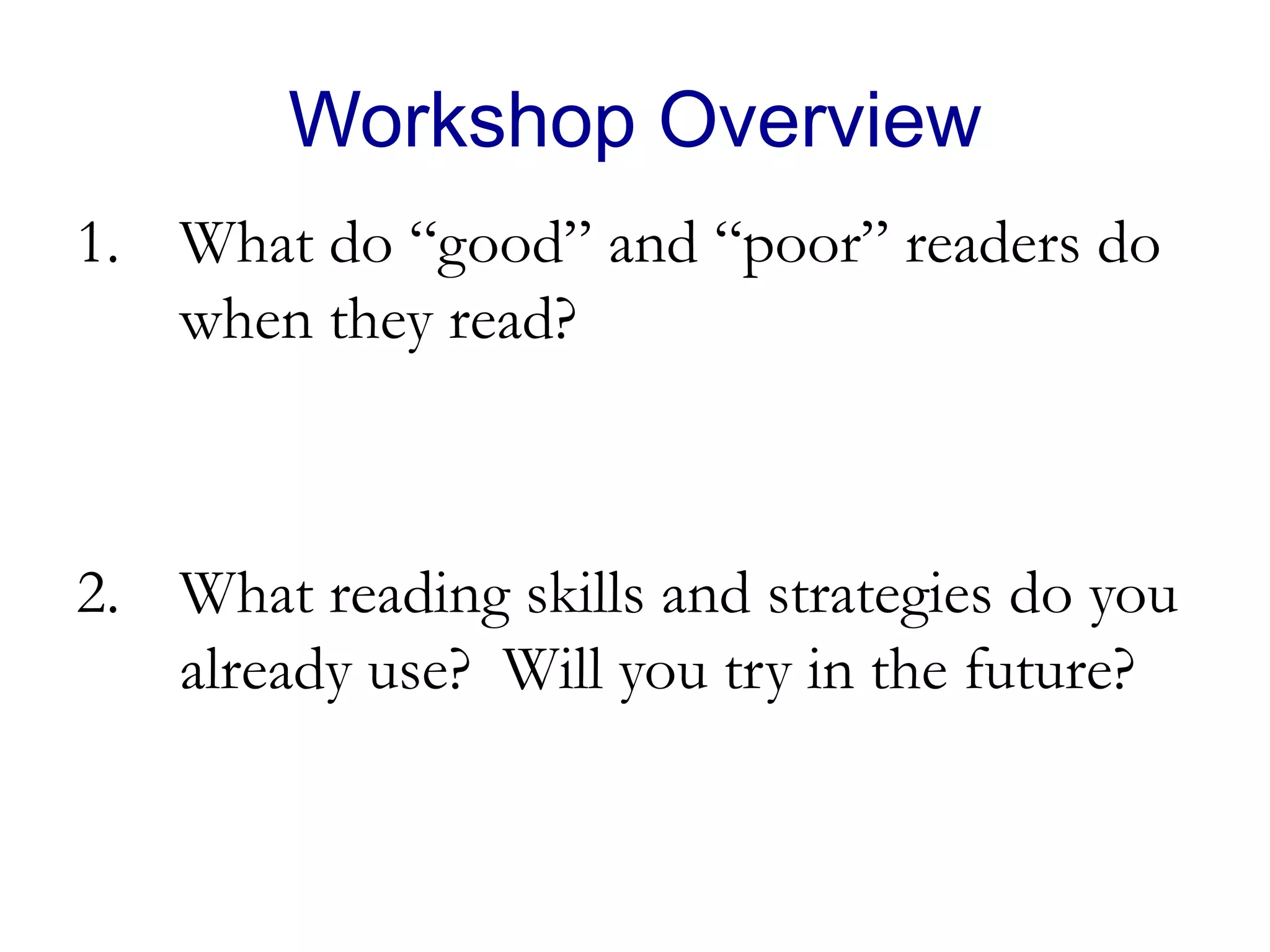 Reading Strategies: What do "Good" readers do? | PPT