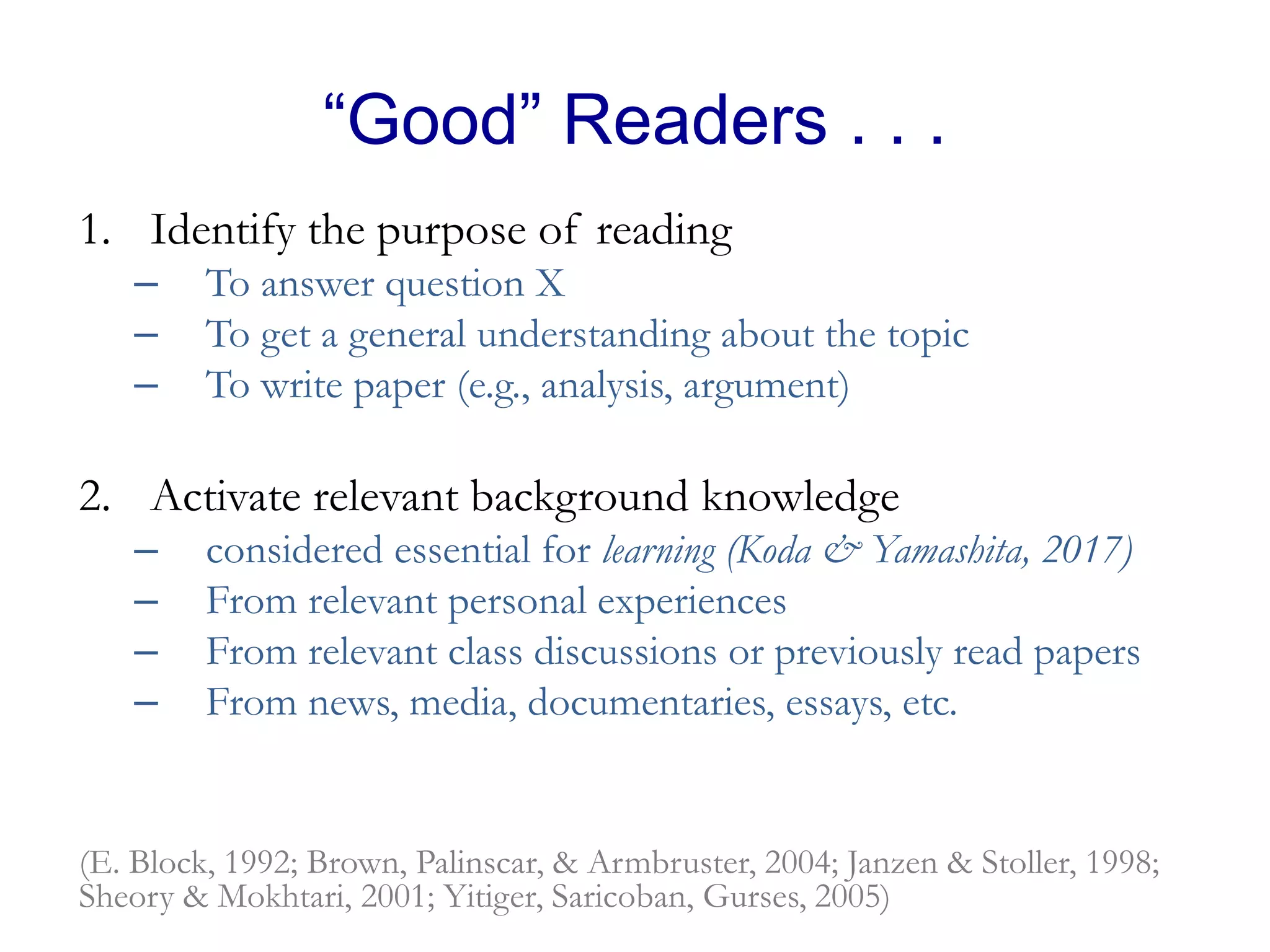 Reading Strategies: What do "Good" readers do? | PPT
