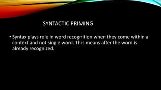 Visual Word Recognition. The Journey from Features to Meaning | PPTX