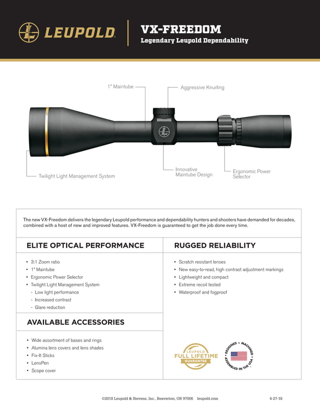 Fact Sheet | Leupold VX-Freedom | Optics Trade | PDF
