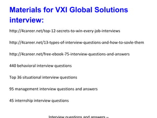 Vxi global solutions interview questions and answers | PPT