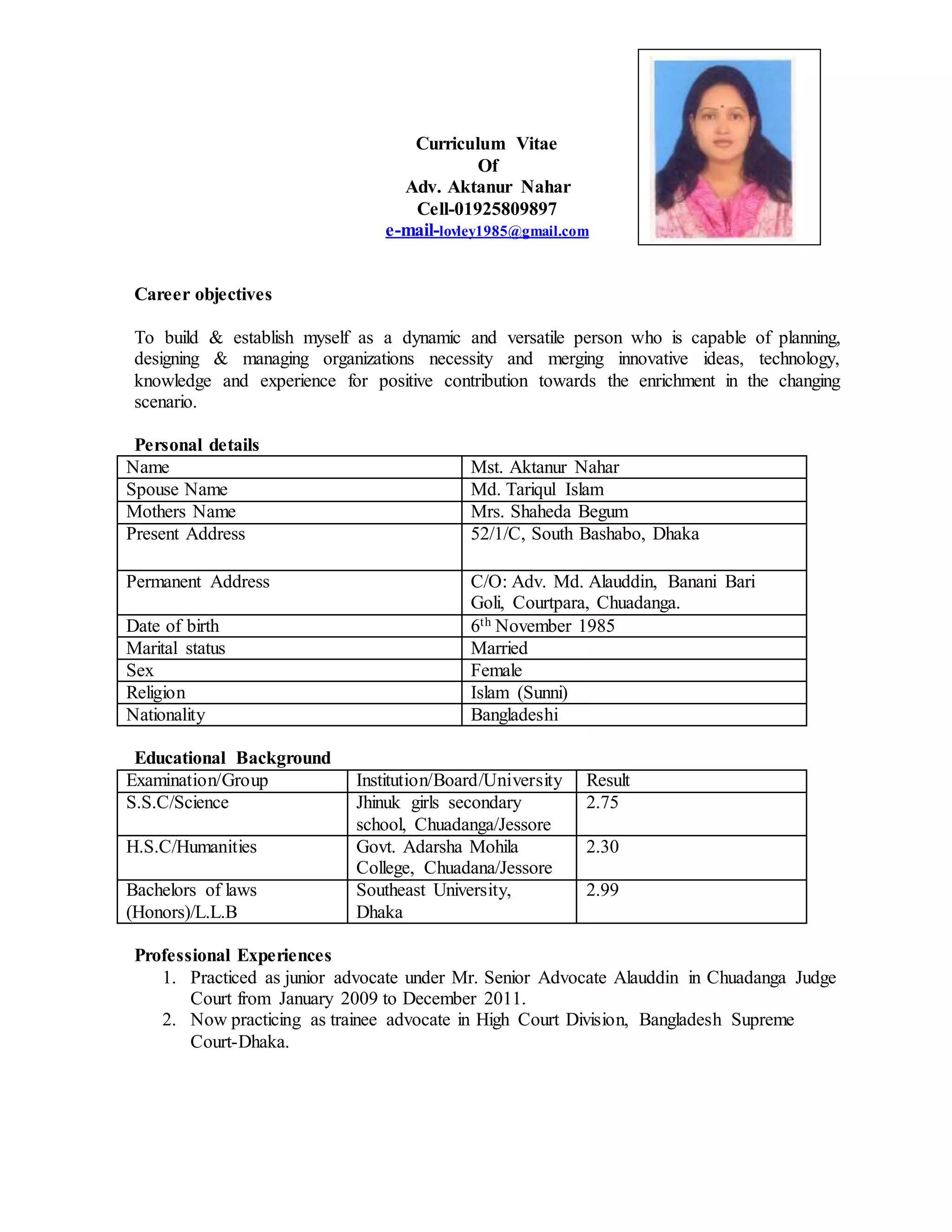Cv of aktanur_nahar | DOCX