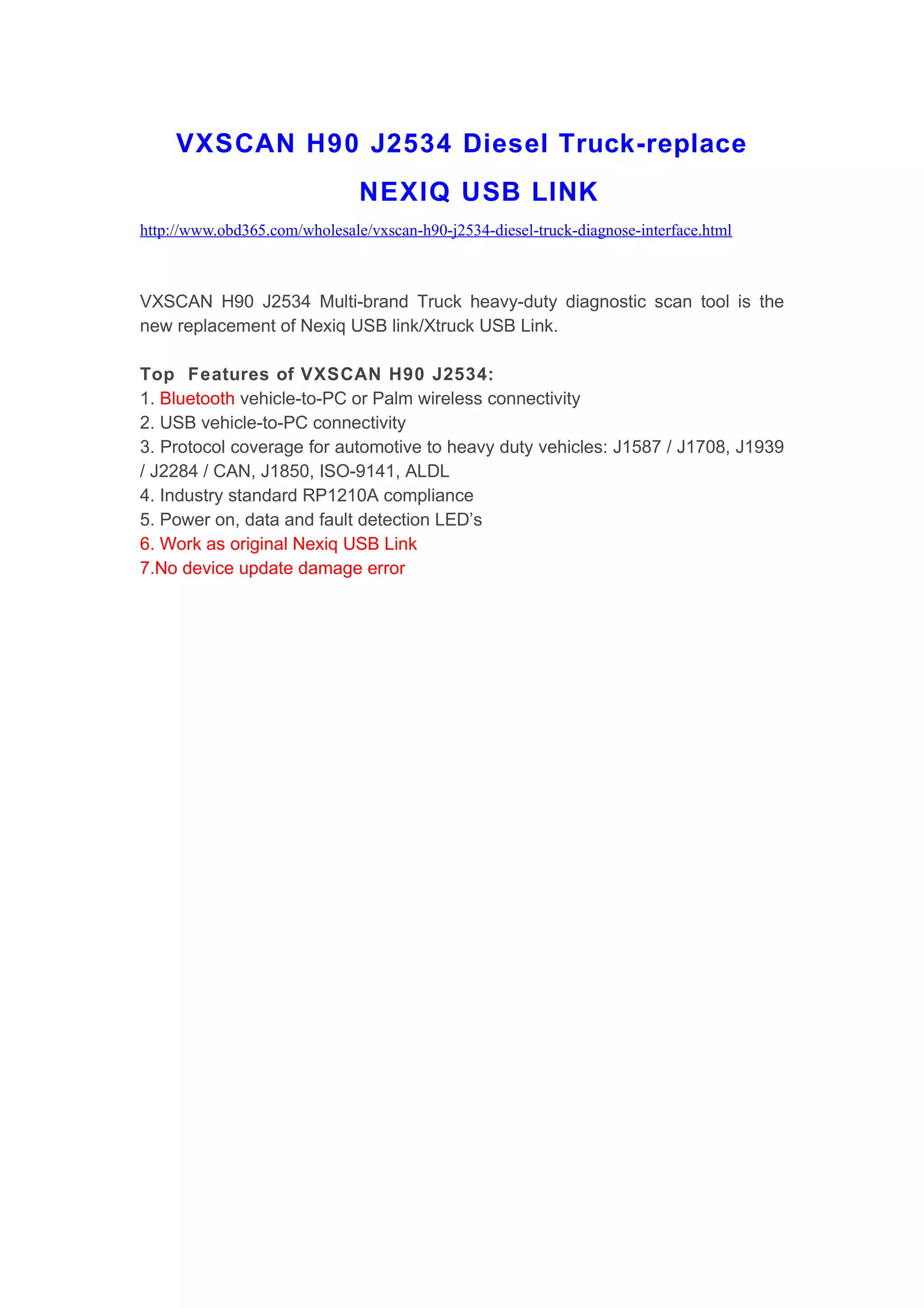 Vxscan h90 j2534 diesel truck-work as nexiq usb link | DOC