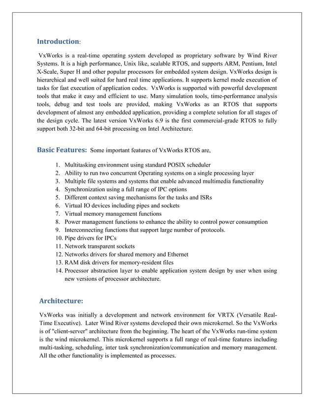 Vx works RTOS | PDF | Operating Systems | Computer Software and Applications